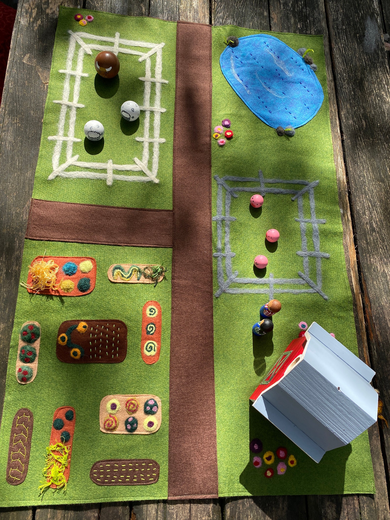 Farm Play Mat 37in X 24in. Barn, Animals, Farmer, Garden, Lake. Waldorf ...