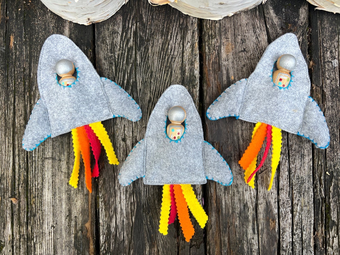 Wool Felt Rocket With Astronaut Toy, NASA, Waldorf, Montessori, Outer ...