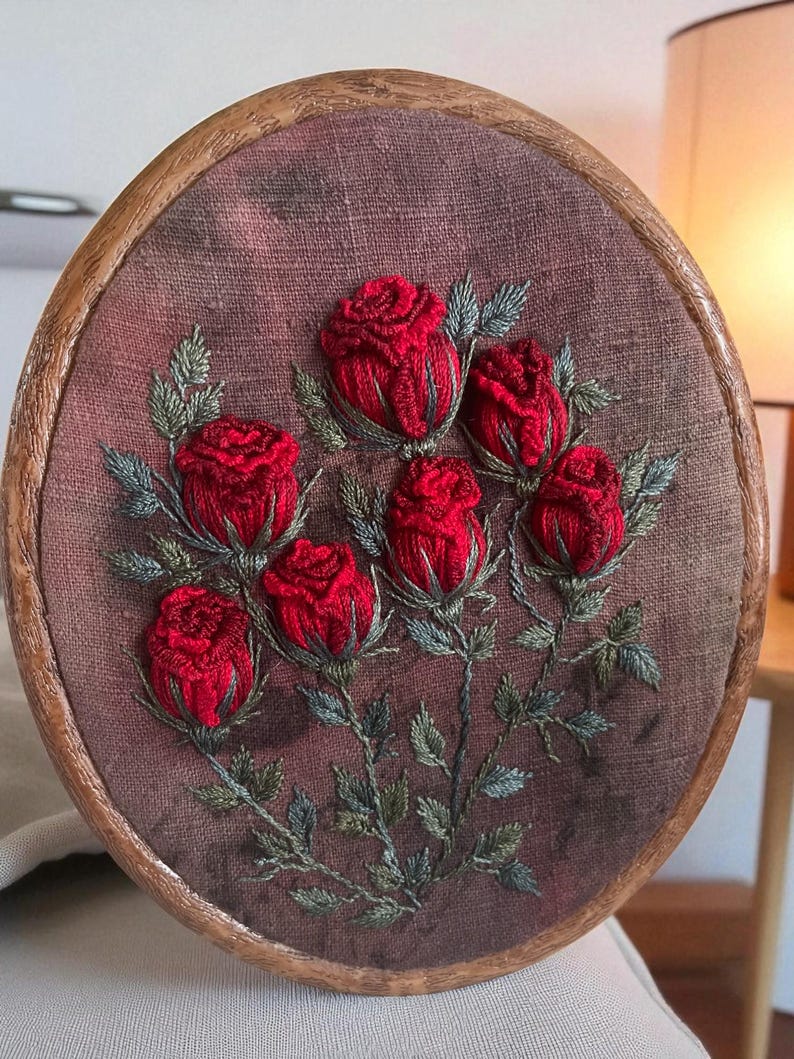 Hand-embroidered Red Rose Hoop Art: Plant-dyed Fabric, Cottagecore ...