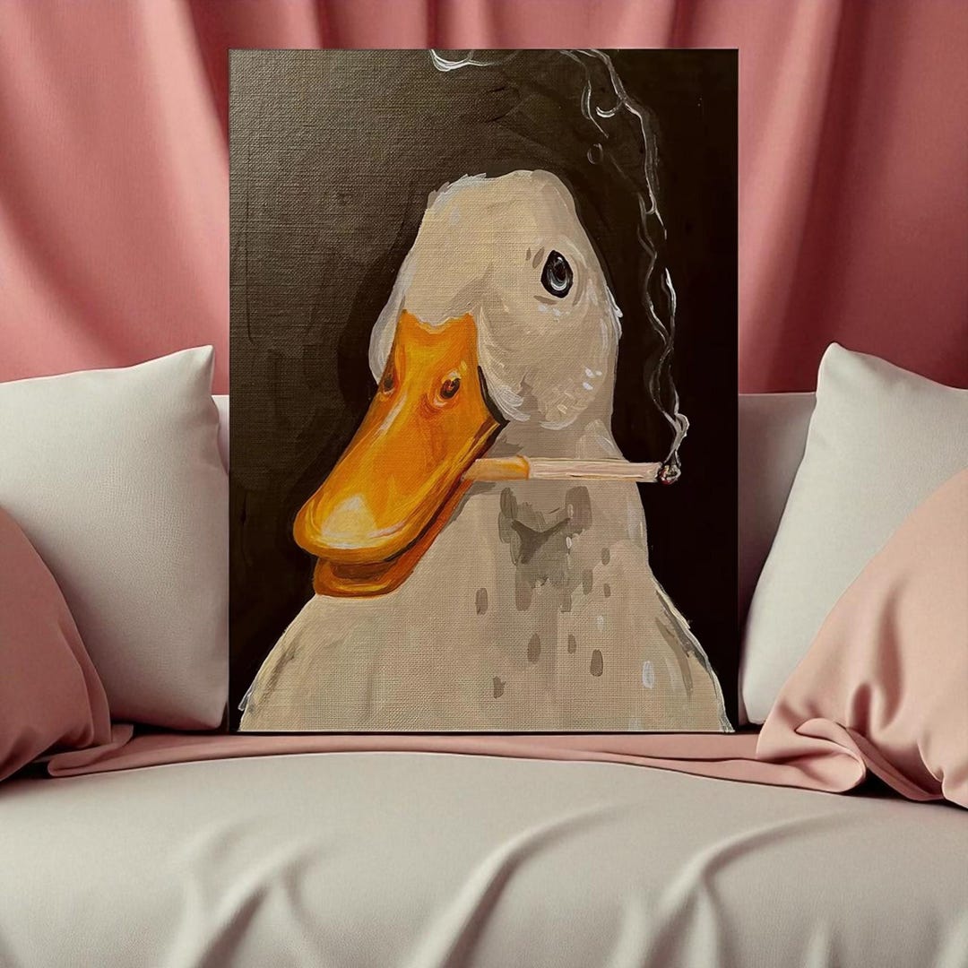 Pôster de pato fofo com cigarro, pôster estético para sala de estar ...