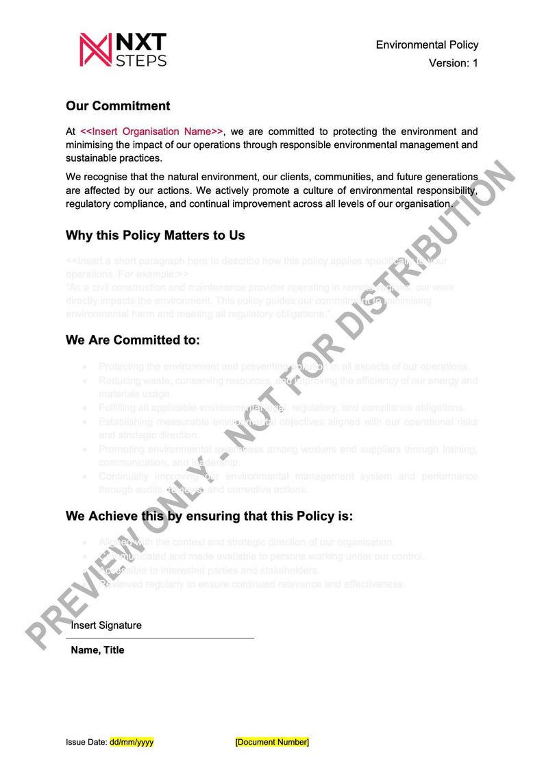ISO 14001 Environmental Policy Template – ISO 14001 Aligned | Editable ...