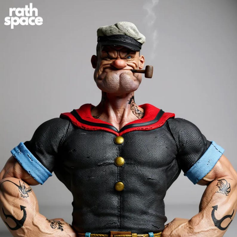 Popeye STL Statue | 12.28" 3D Print Model | Cartoon Sailor Collectible ...
