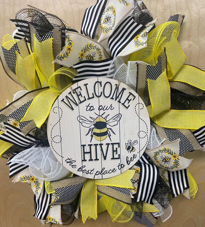 Welcome to Our Hive Bee Wreath Yellow & Black Spring Summer Door Decor ...
