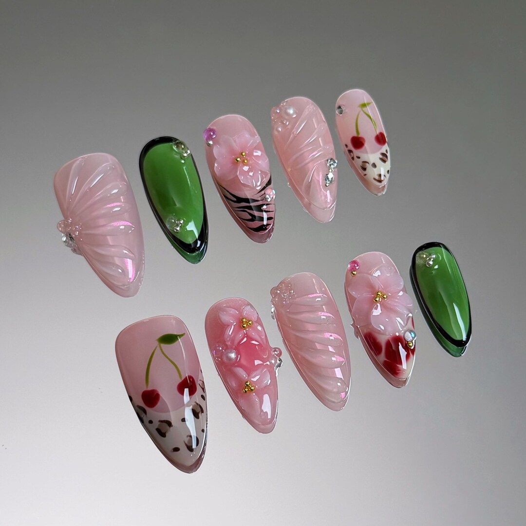 XNT STUDIO.| Y2K Pink Floral | Cherry Leopard Design | Handmade Press ...