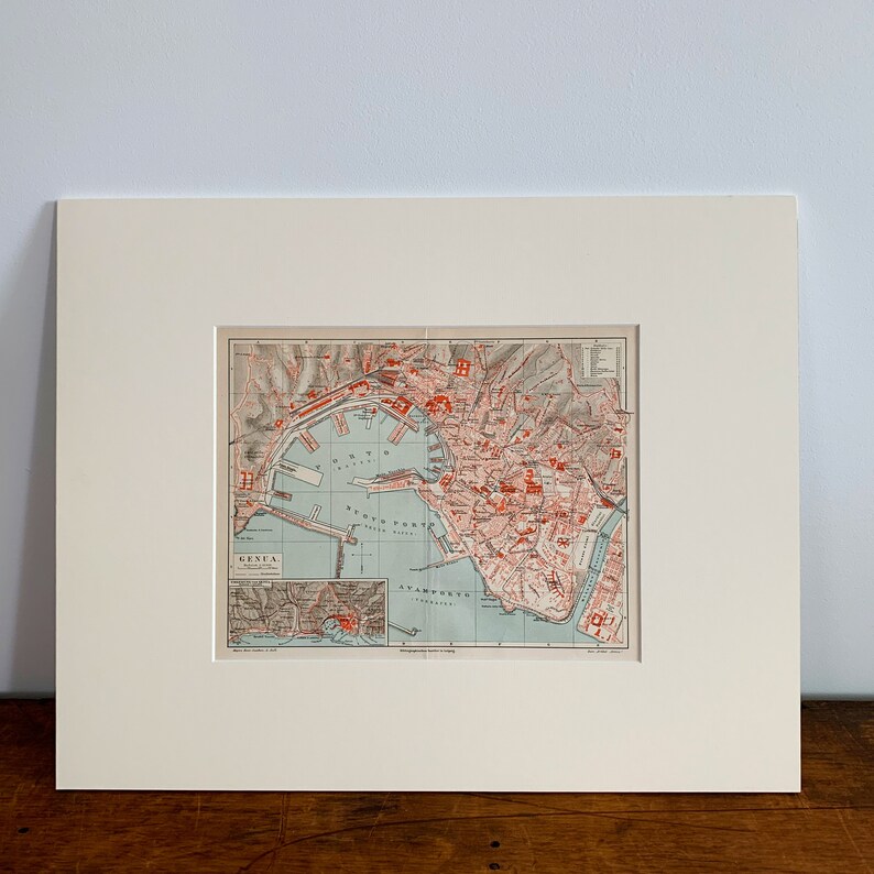 Antique Map Vintage Map 1908 Genoa City Map Planning Map Antique Map ...