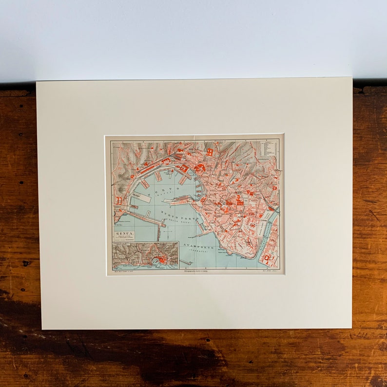 Antique Map Vintage Map 1908 Genoa City Map Planning Map Antique Map ...
