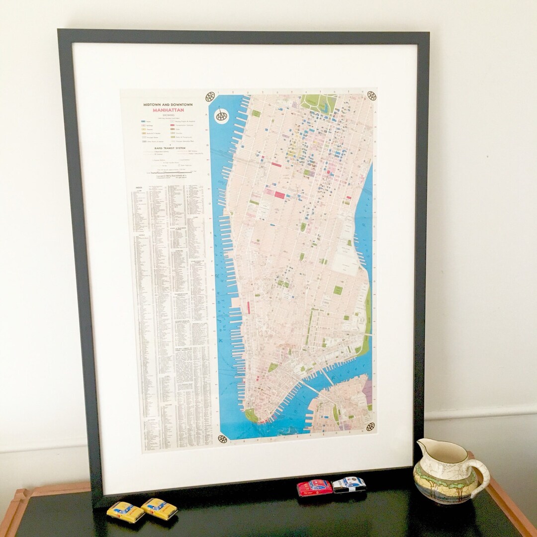 New York Map Vintage Map Wall Art Wall Decor Housewarming Gift New York ...