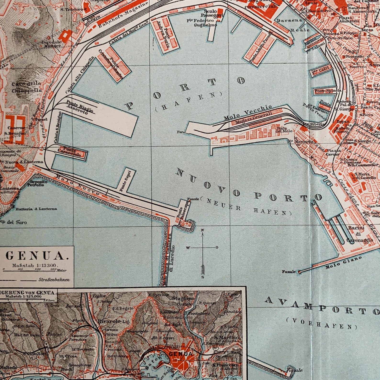 Antique Map Vintage Map 1908 Genoa City Map Planning Map Antique Map ...