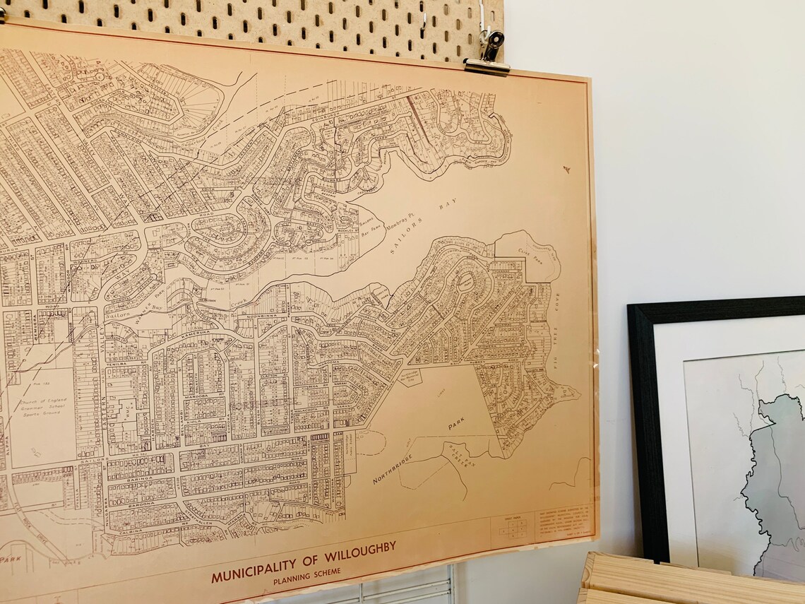 Vintage Willoughby Map Sydney Map Planning Map Mid Century wall Decor ...