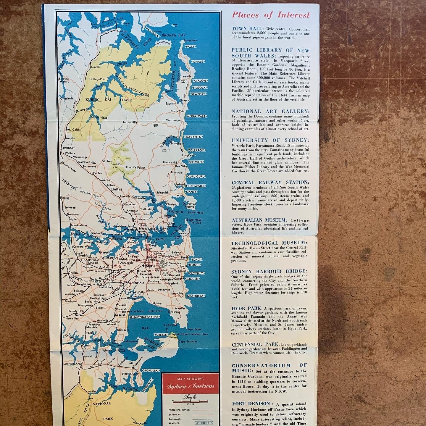 Sydney Map Vintage Map Mid Century Map Tourist Map Antique Map Wall Art ...
