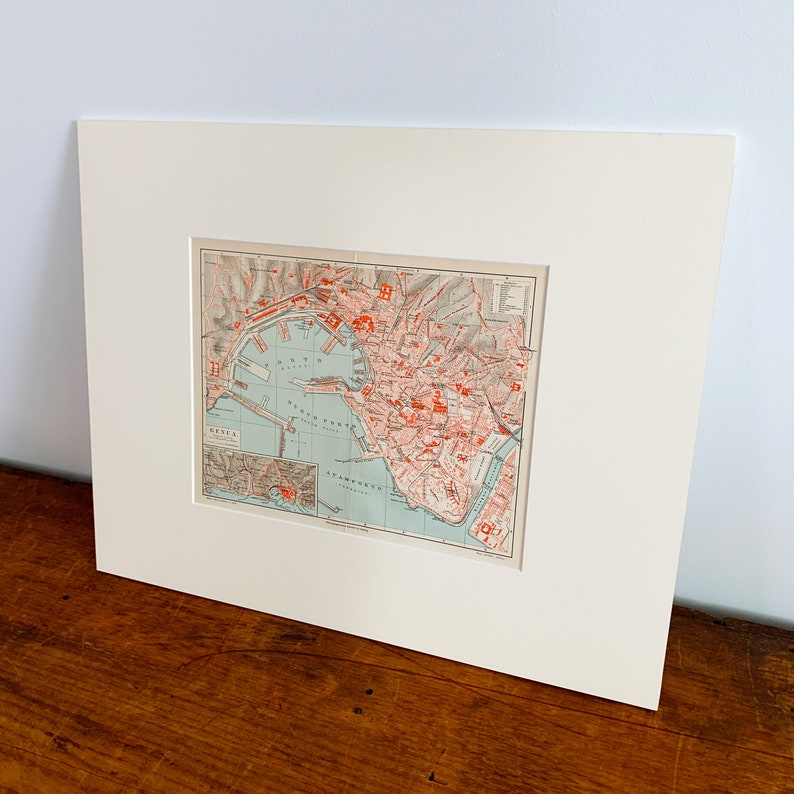 Antique Map Vintage Map 1908 Genoa City Map Planning Map Antique Map ...
