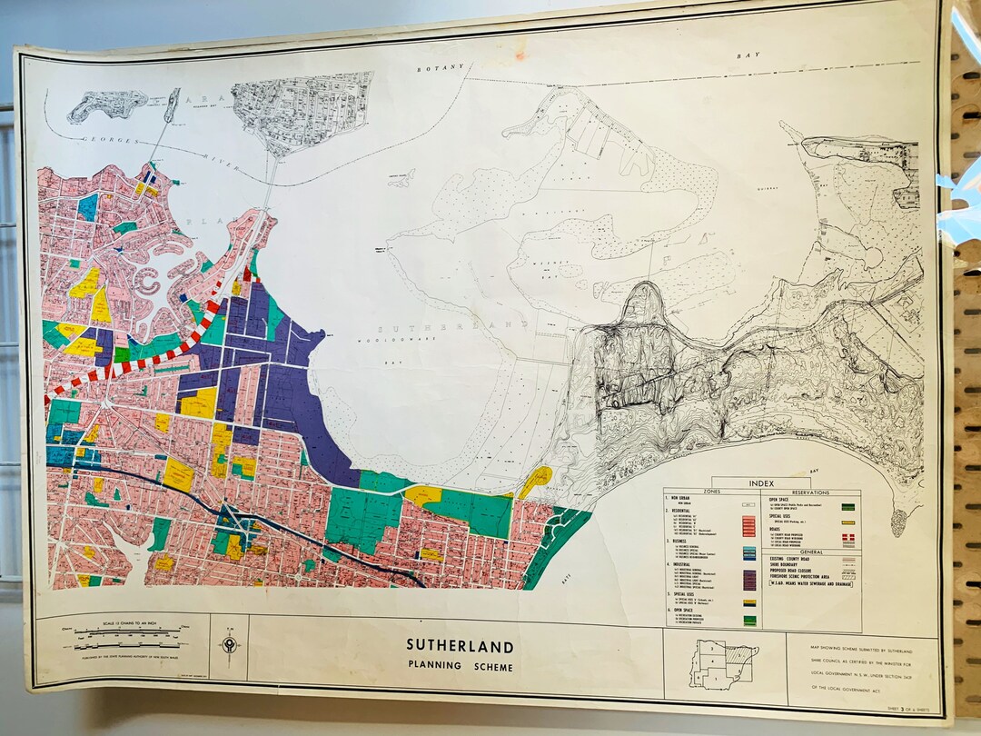 Vintage Sutherland Map Sheet 3 Sydney Map Planning Map Mid Century wall ...