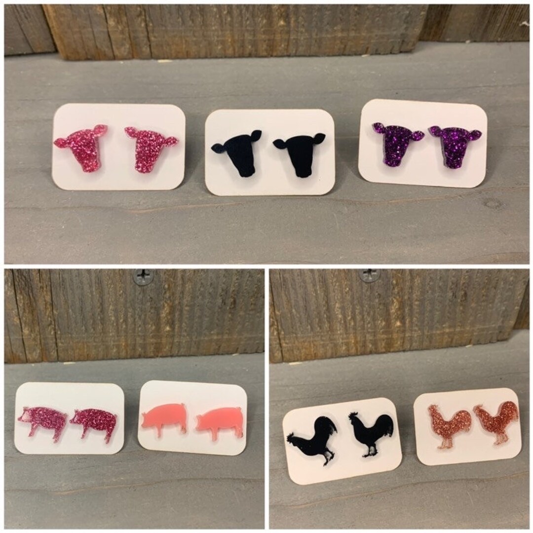 Cow Pig Rooster Acrylic Stud Earrings Laser Cut Earrings - Etsy