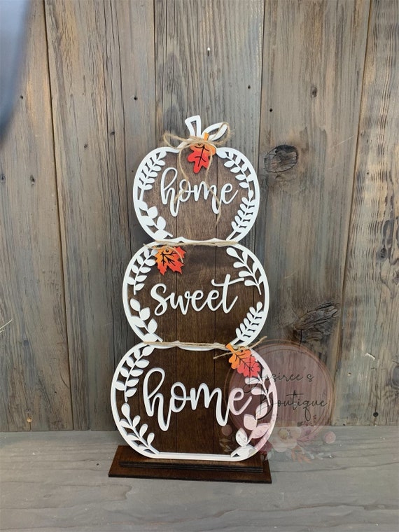 Home Sweet Home Stacked Pumpkins Finished Triple Pumpkins - Etsy