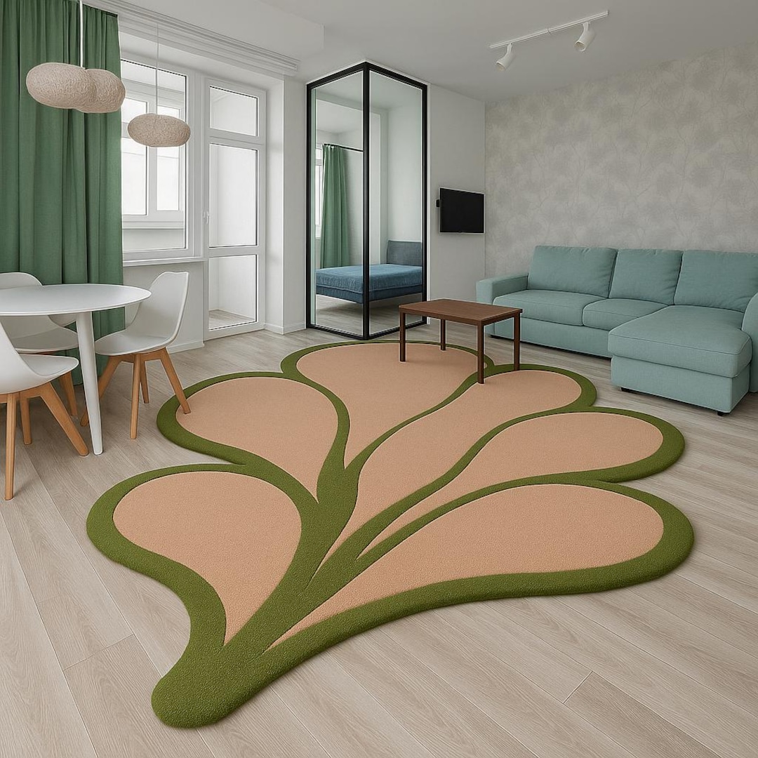 Leaf Shaped Botanical Area Rug, Organic Nature Inspired Carpet ...