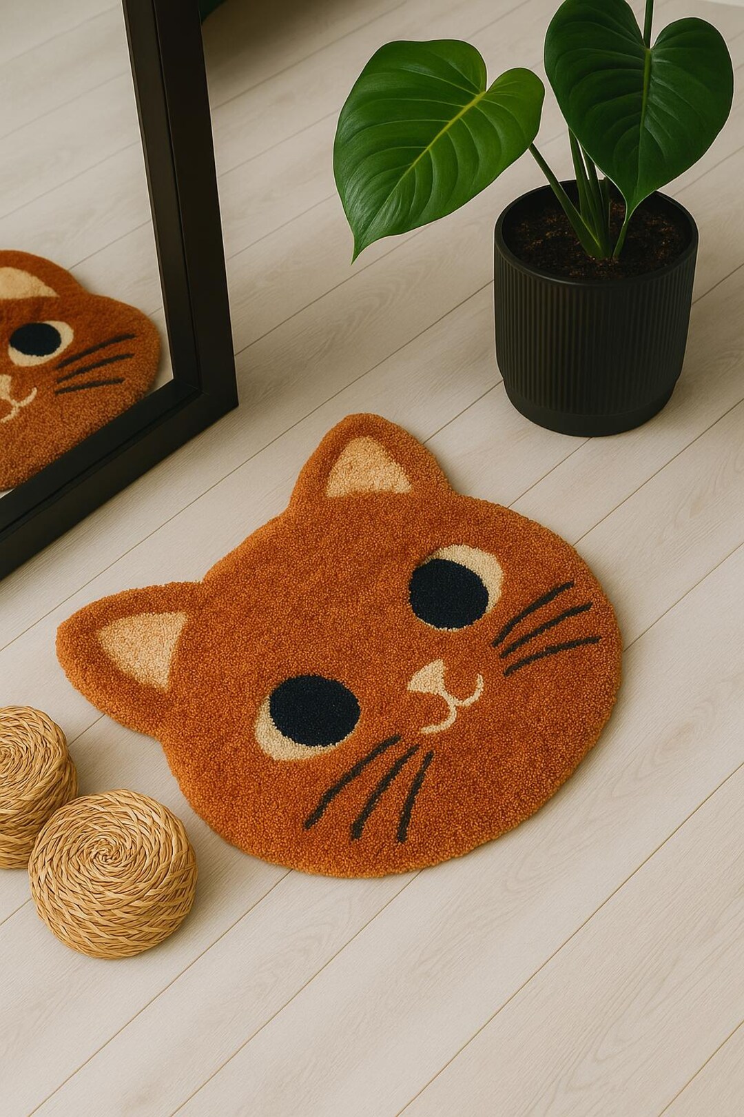 Cute Cat Face Tufted Rug – Handmade Animal Carpet for Kids Room ...