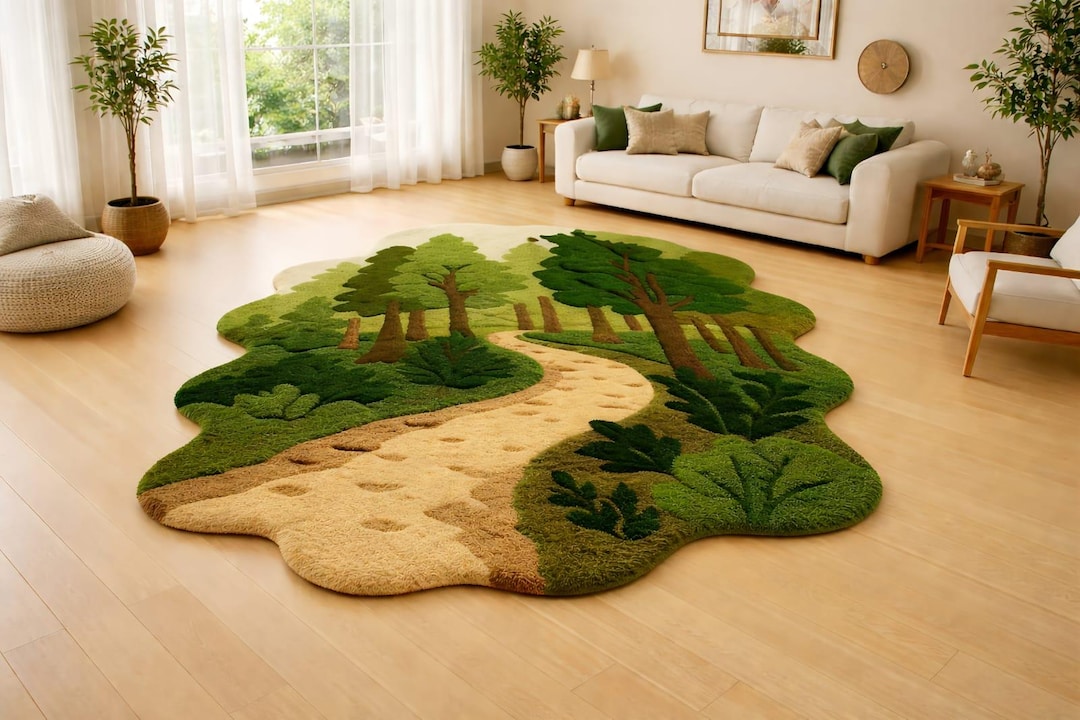 Hand Tufted Wool Rug, Forest Landscape Area Rug, Nature Inspired Rug ...