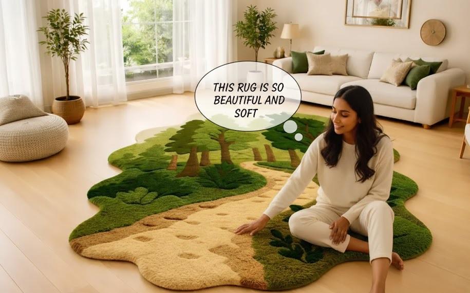 Hand Tufted Wool Rug, Forest Landscape Area Rug, Nature Inspired Rug ...