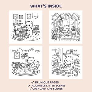 Cozy Kitten Coloring Book, Kawaii Cat Pages, Relaxing PDF (digital ...