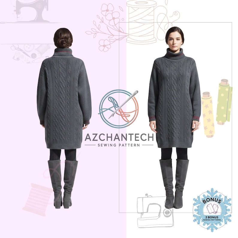 Long Sweater Dress Sewing Pattern PDF – A0/A4 Format Xs-xxxl, Women ...