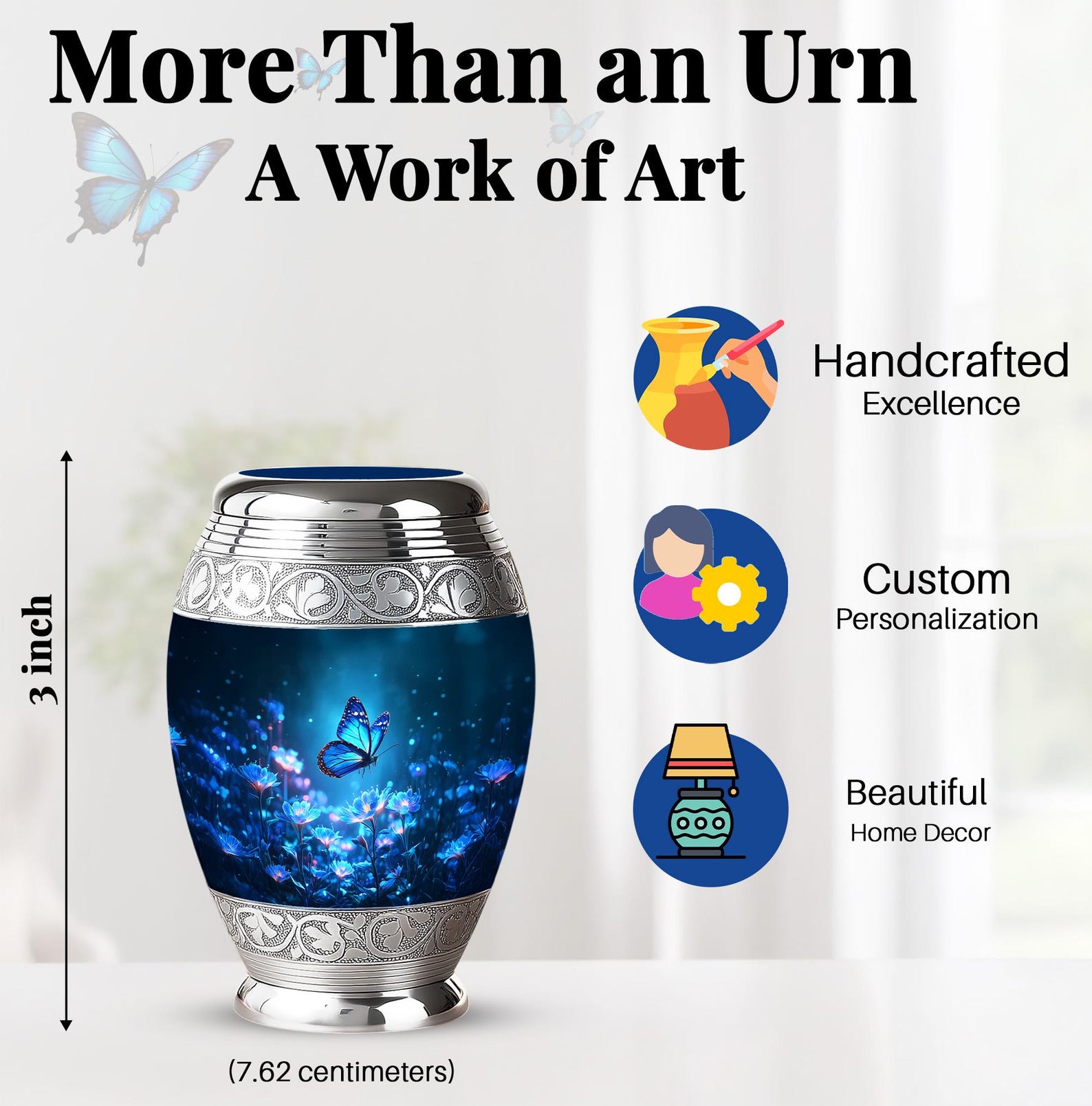Blue Butterfly Cremation Urn – Floral Keepsake Box, Memorial Urn - Etsy