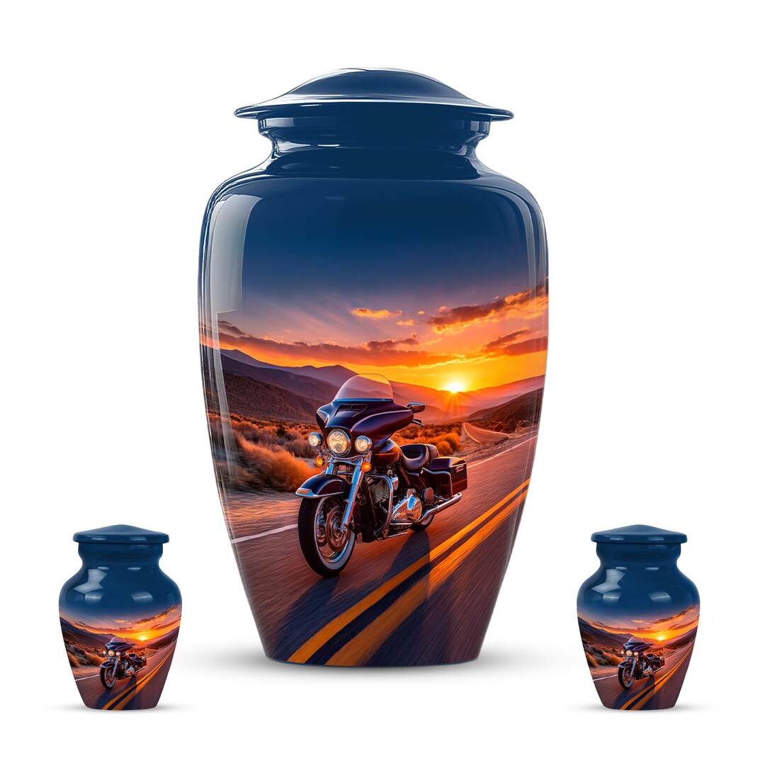 Personalized Motorcycle Cremation Urn – Sunset Highway Biker Memorial ...