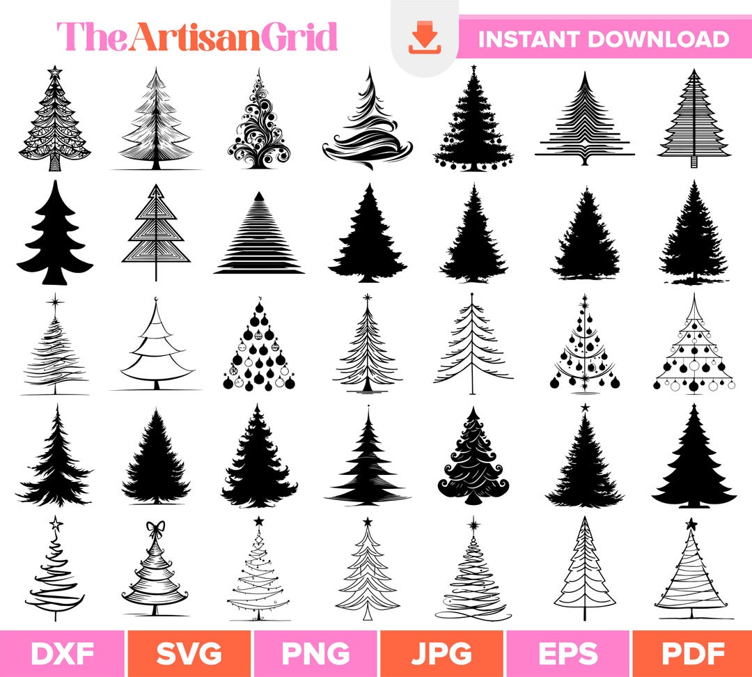 Christmas Tree SVG Bundle, Printable Trace and Cut Christmas Tree ...
