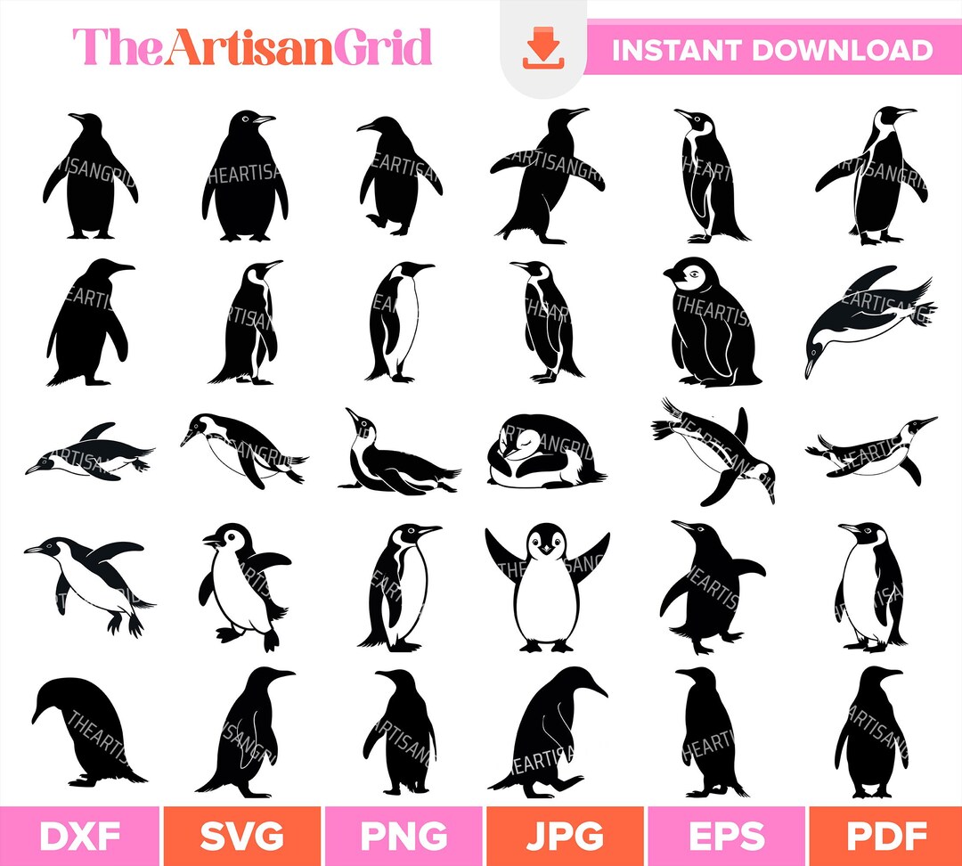 Penguins SVG Bundle, Penguin Silhouette SVG, Cute Penguin PNG Clipart ...