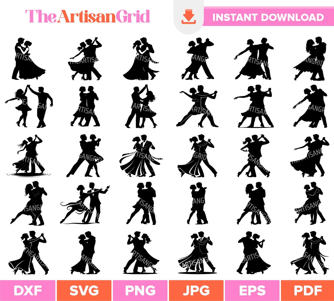 Dancing Couple SVG Bundle, 35 Couple Dance Silhouettes Cut Files for ...