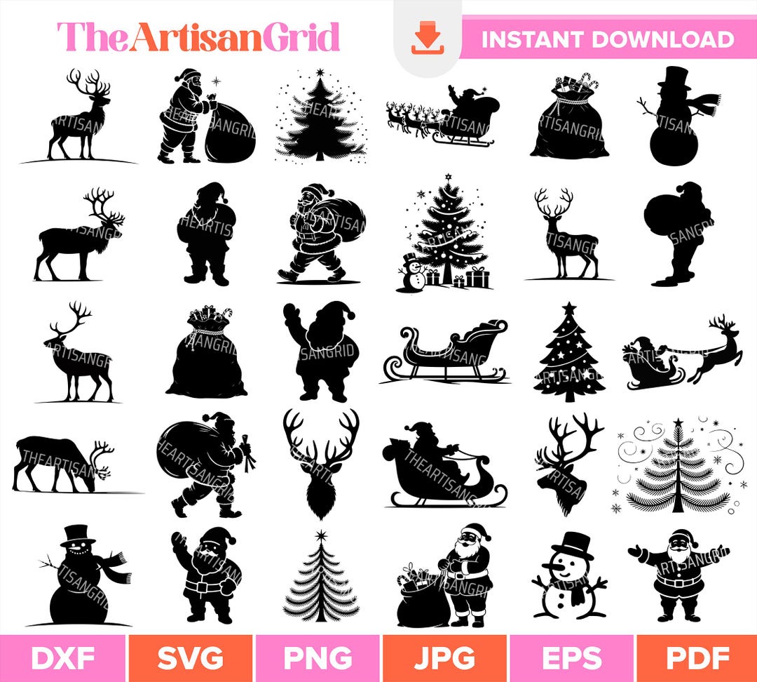 Scalable Christmas SVG Bundle, Christmas Silhouette Decor Templates ...