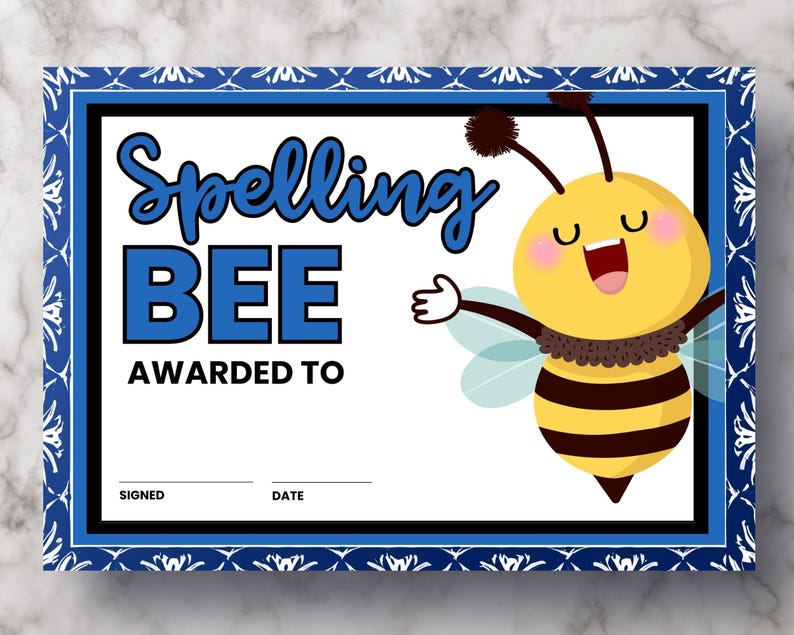 Editable Spelling Bee Certificate | Printable School Award (canva ...