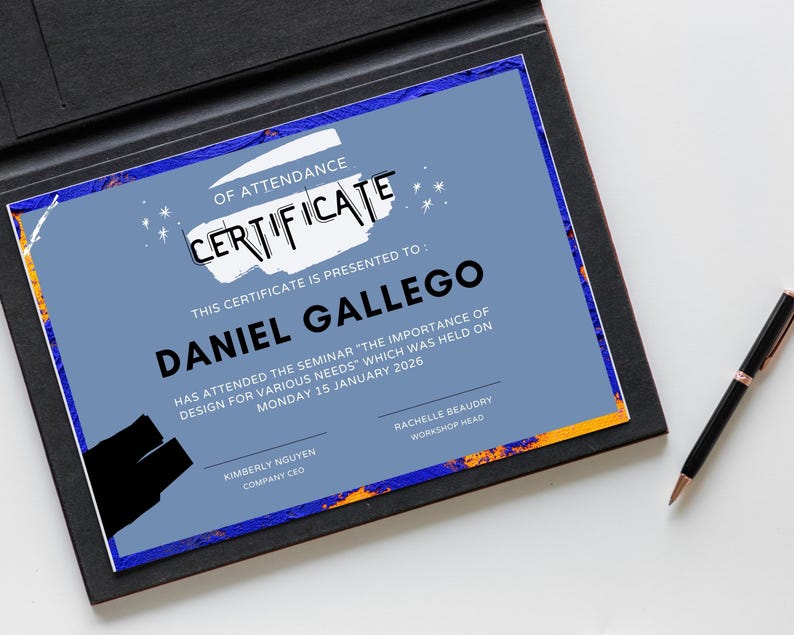 Editable Perfect Attendance Award Certificate | Canva Template (PDF ...