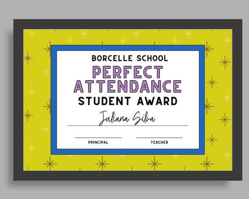 Editable Perfect Attendance Award Certificate | Canva Template (PDF ...
