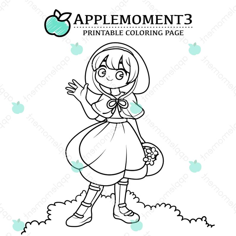 Kawaii Red Riding Hood Coloring Page, Doodle Sketch (digital Download ...