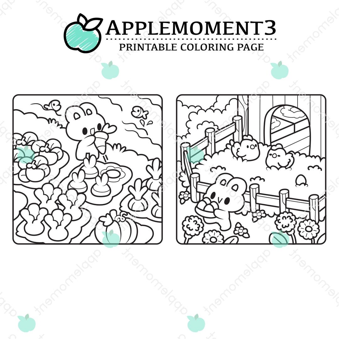 Kawaii Gardening Bunny Coloring Page, Doodle Sketch (digital Download ...