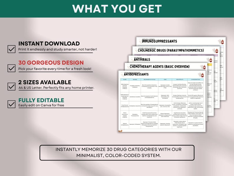 Printable Pharmacology Cheat Sheet: 30 Drug Categories, Nurse Study ...