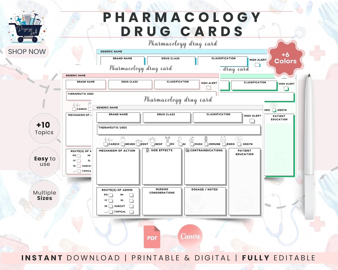 Printable Pharmacology Drug Card Template PDF, Nursing School Notes ...