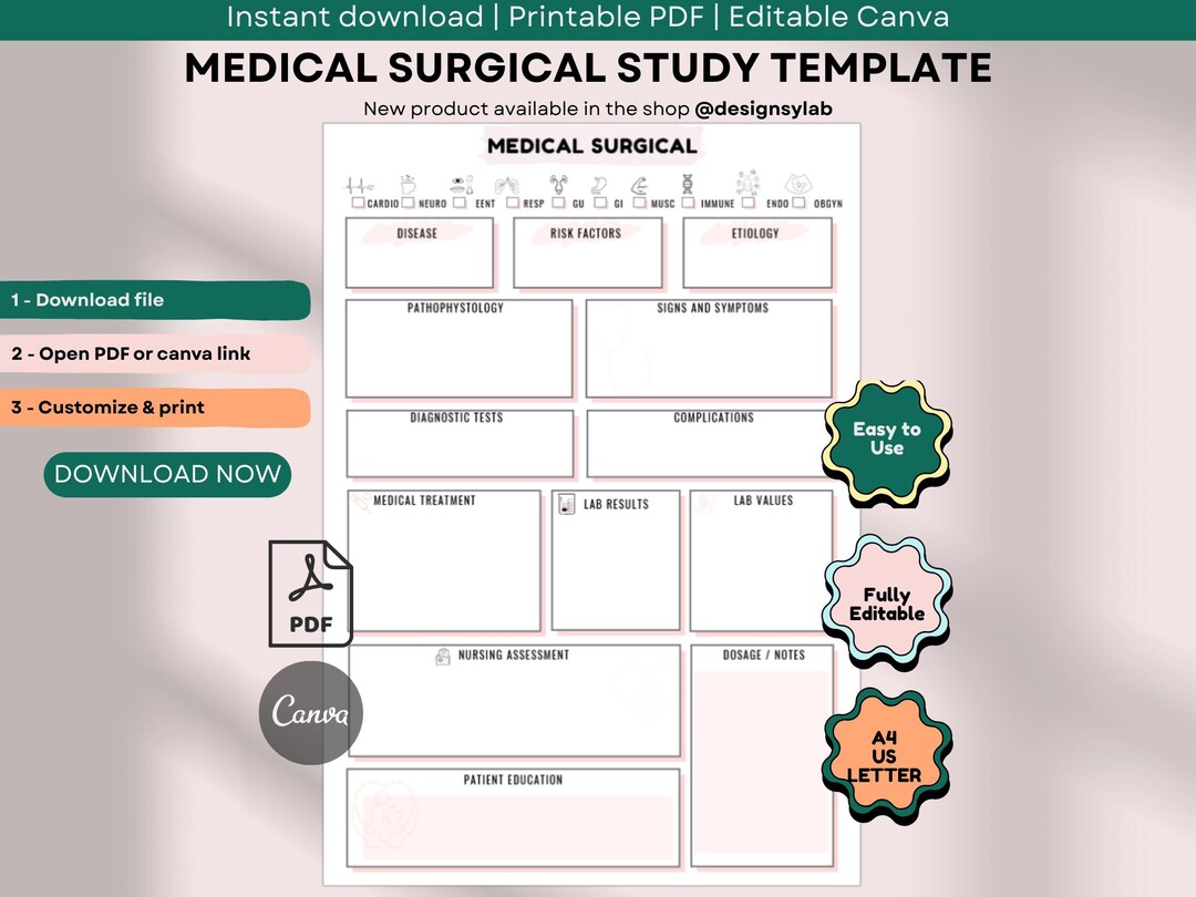 Medical Surgical Student Template PDF A4 | US Letter - Etsy