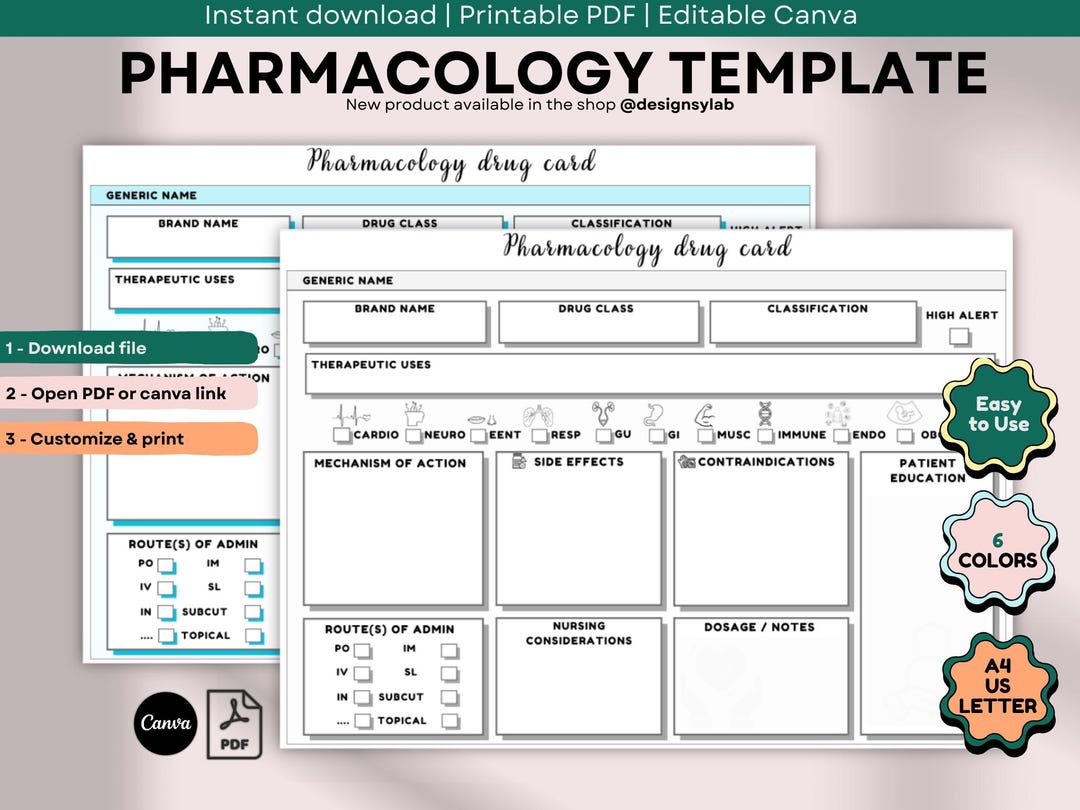 Printable Pharmacology Drug Card Template PDF, Nursing School Notes ...