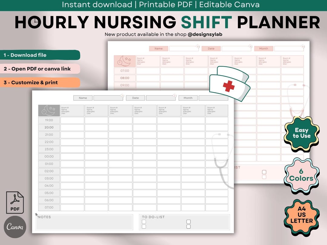Nurse Digital Planner | Printable Shift Task Sheet | Nursing Daily ...