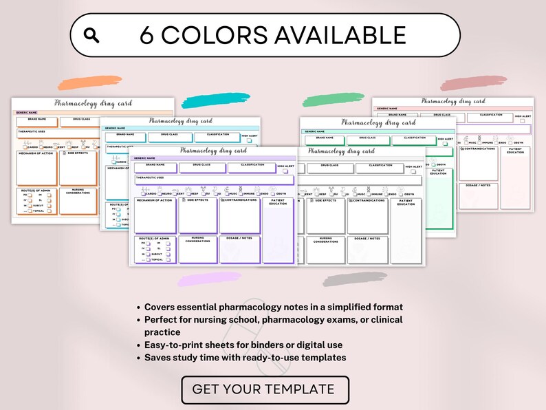 Printable Pharmacology Drug Card Template PDF, Nursing School Notes ...