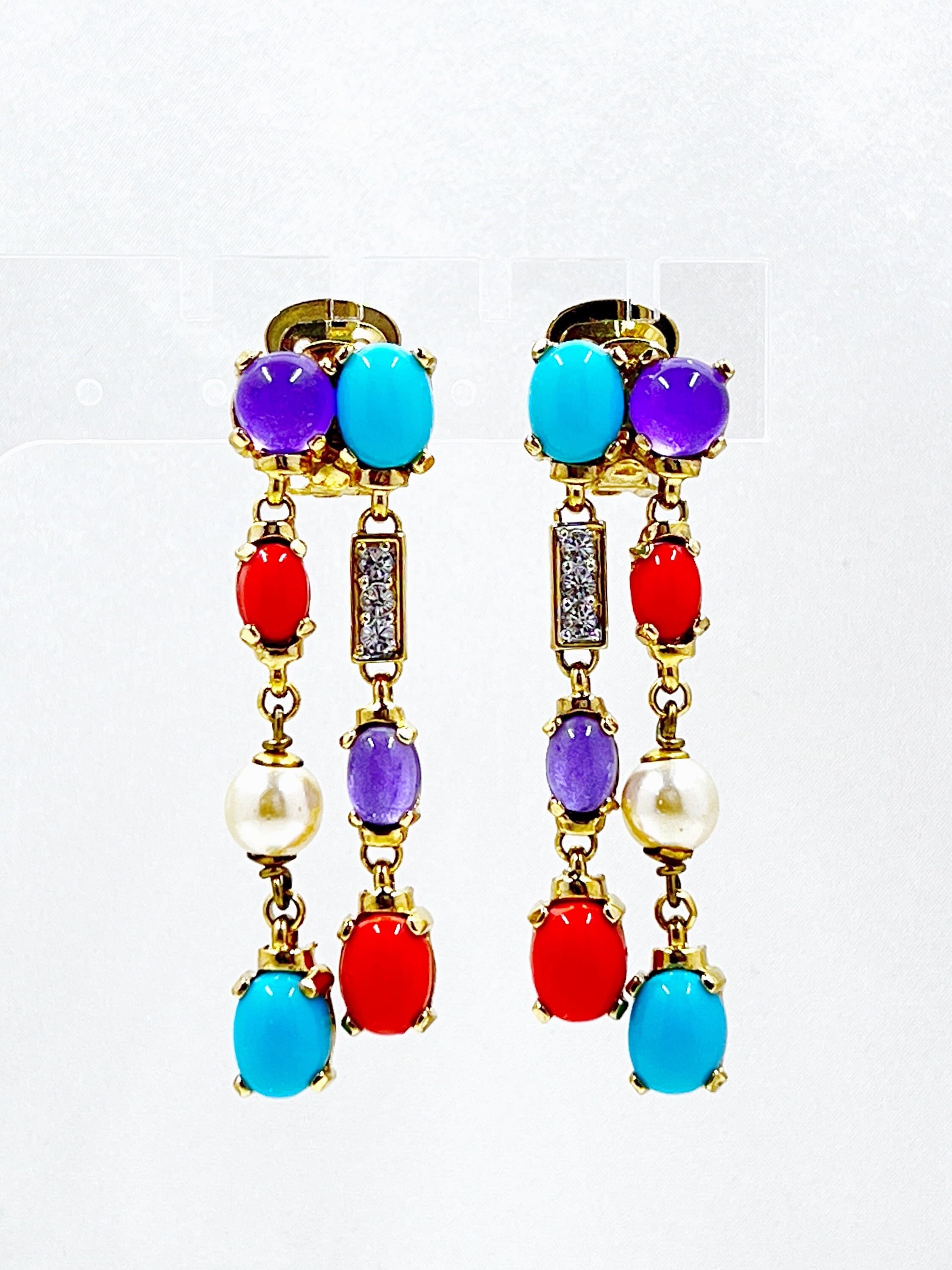 REPLICA Made in Italy Earrings, Signed Double Strand Dangles, Faux ...