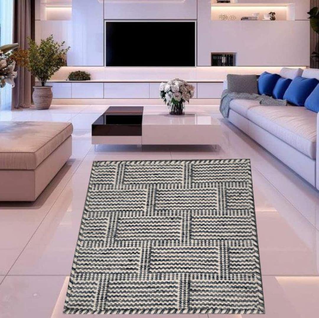 Geometric Black and White Bricks Pattern Rug – Modern Area Rug for ...