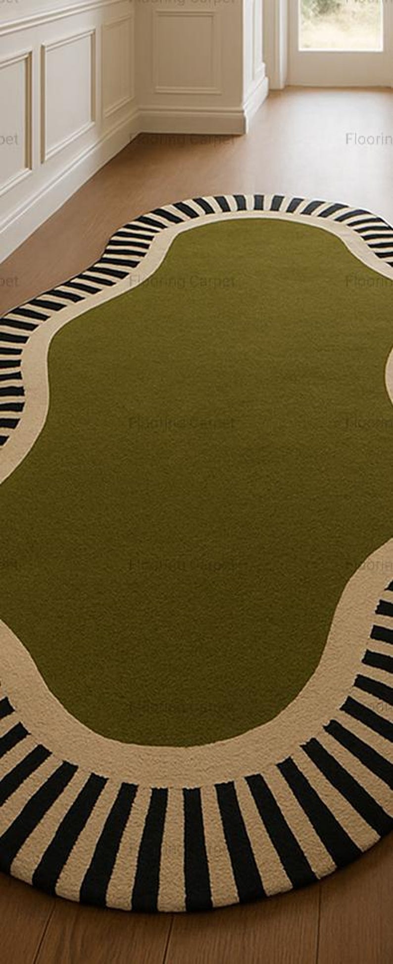 Organic Shape Olive Green Area Rug | Hand Tufted Irregular Floor Mat ...