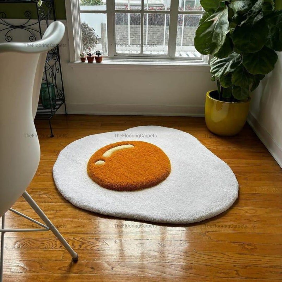 Fried Egg Rug | Cute Yolk Shaped Hand Tufted Rug | Funny Food Rug ...