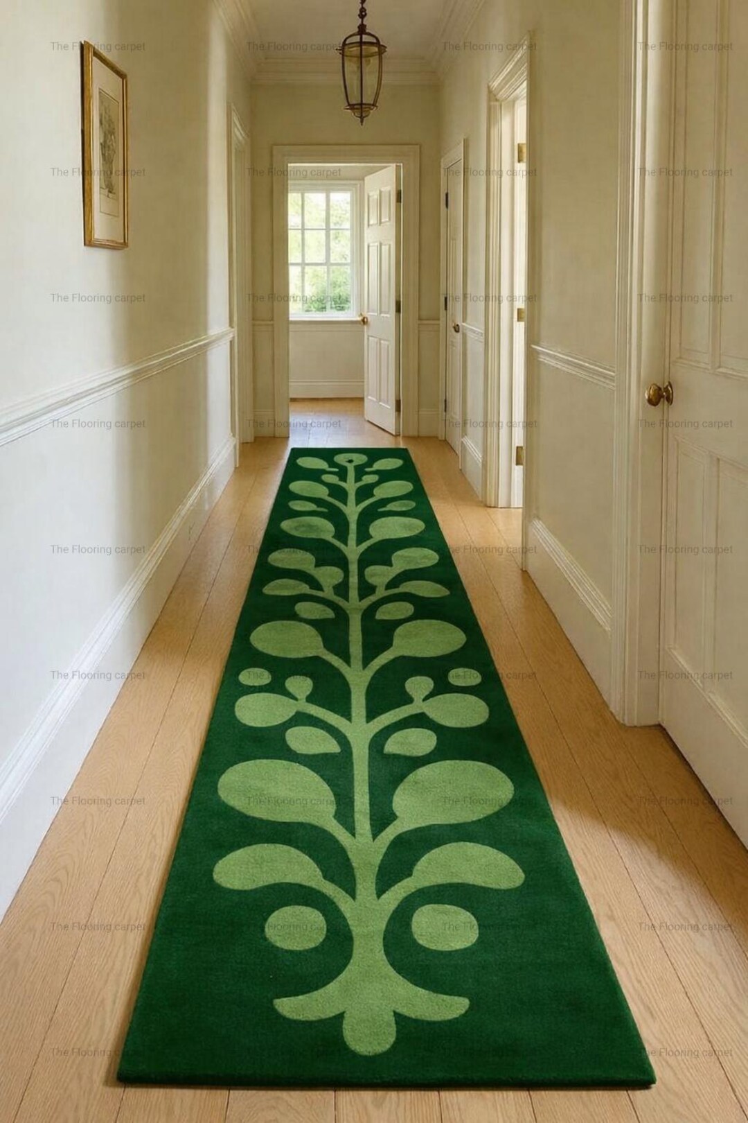 Green Linear Stem Hallway Runner Rug, Mid Century Modern Entryway ...