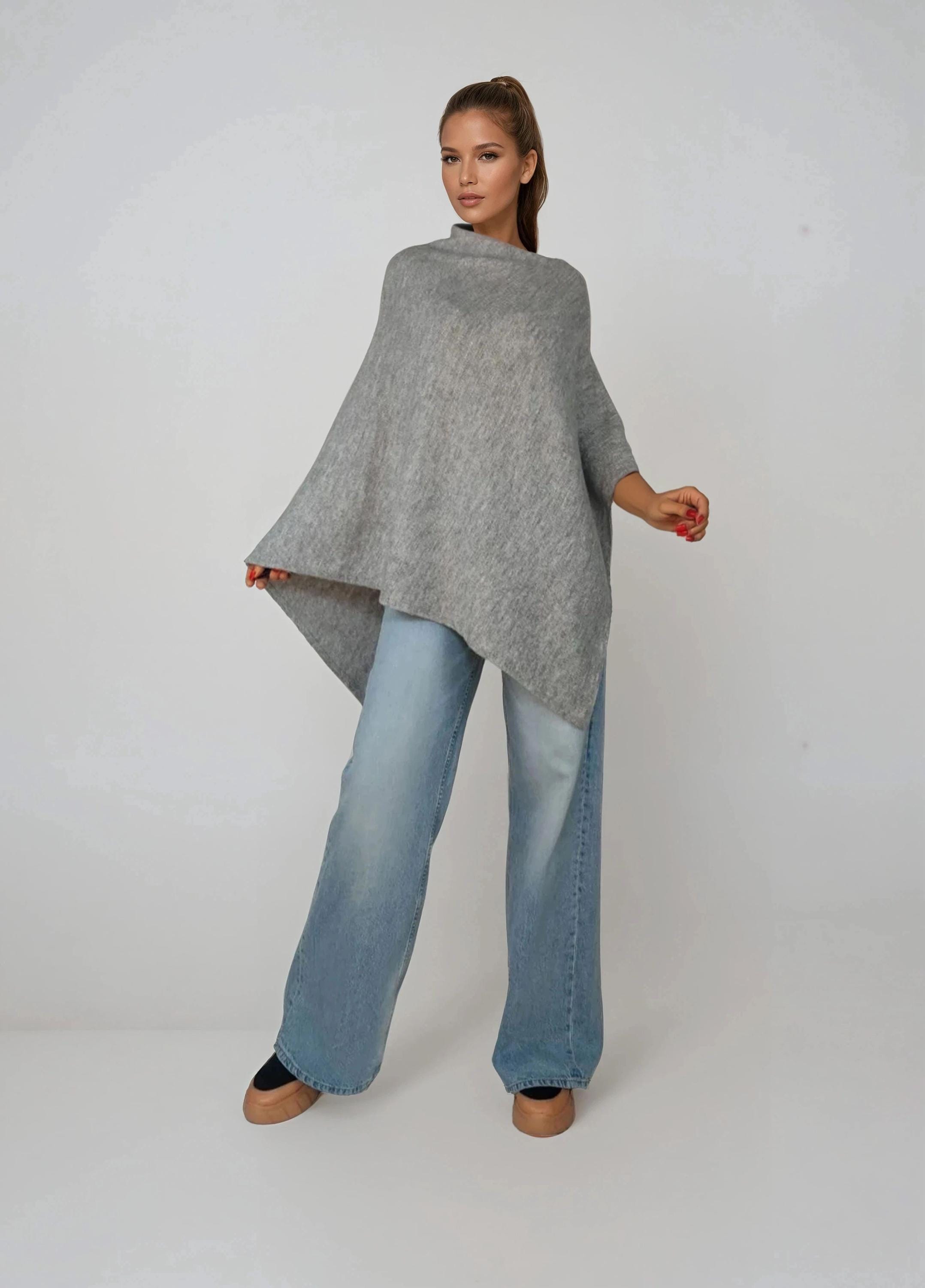 Women's Poncho, Women's Cape, Oversized Cape, Summer Cover-up, Gray ...