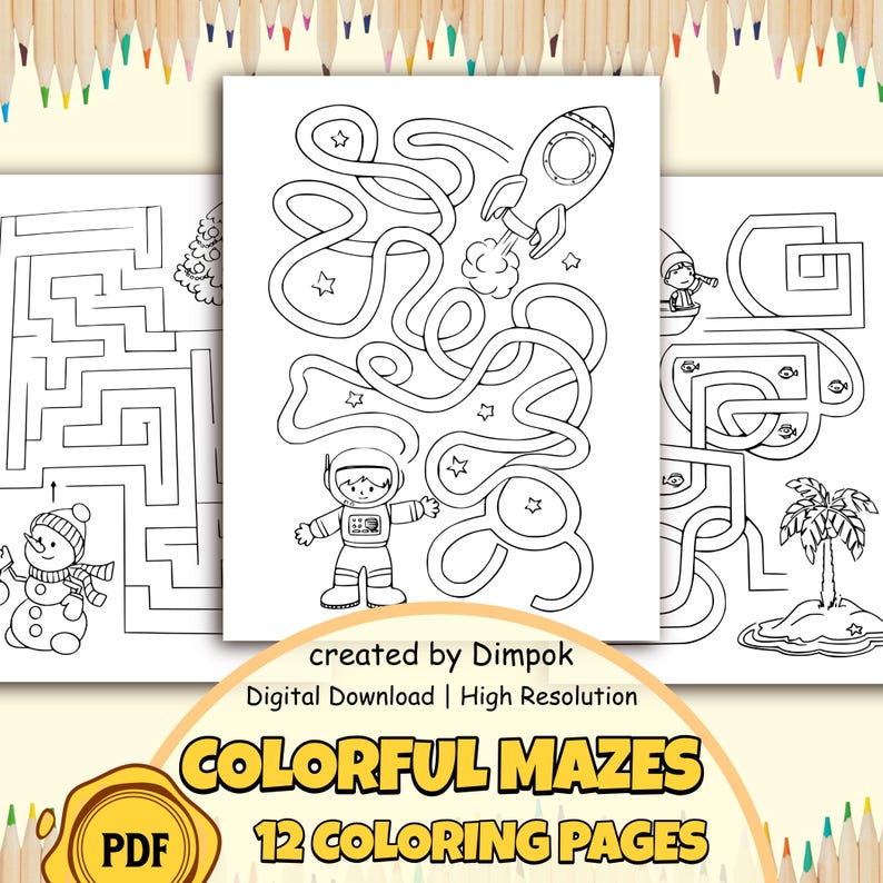 Maze Coloring Pages for Kids, Printable Activity Book, Fun Maze Games ...