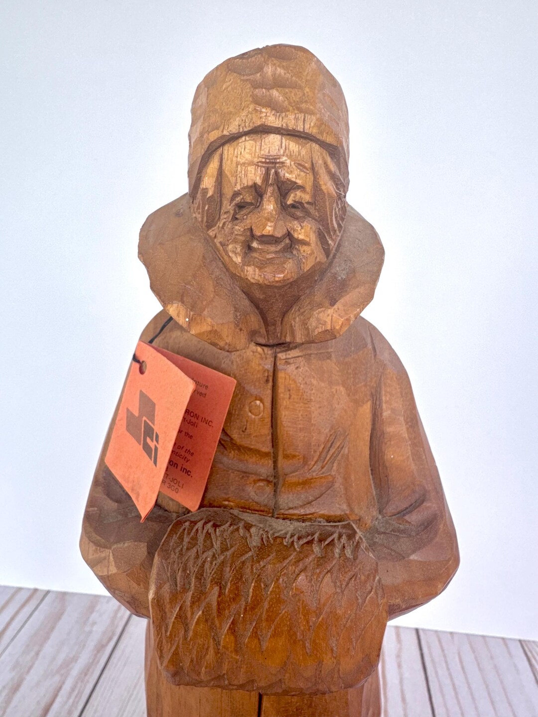 Vintage Paul E. Caron Wood Carving – Elderly Woman With Muff – Signed ...