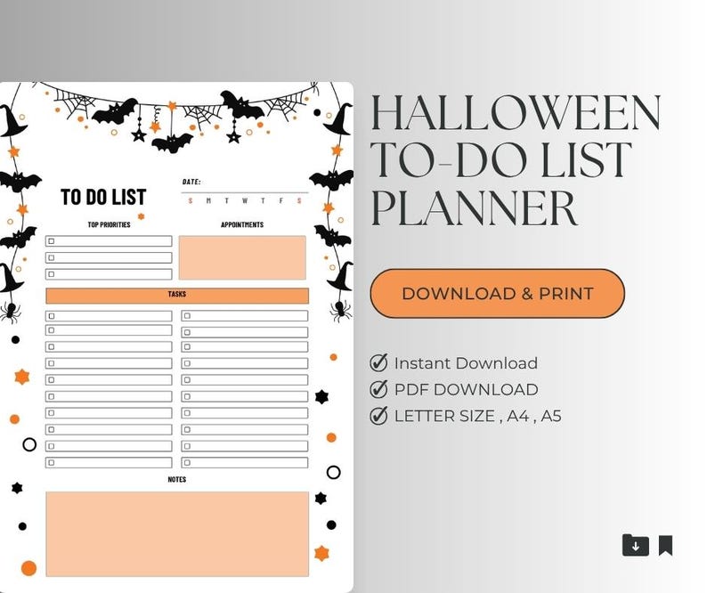 Halloween to Do List Printable | Cute Halloween Planner PDF | Daily ...